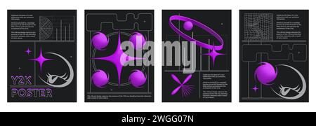 Retro futuristic vibe flyer templates set. Vector illustration of y2k ...