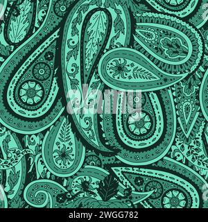 Teal and black seamless pattern with Paisley motifs Stock Vector Image ...