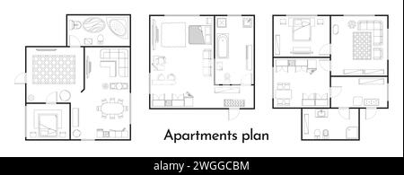 Apartment map, house project, floor plan flat color line icon Stock ...