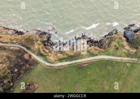 beach between cliffs from drone over Stradbally Cove, Cooper Coast ...