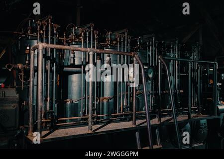 Oil rectification and distillation column at an old chemical plant ...