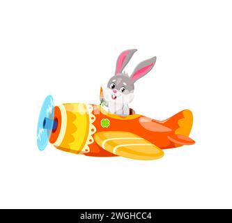 Cute comic bunny flying on airplane cartoon illustration Stock Vector ...
