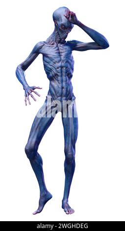 3D rendering of a blue male alien isolated on white background Stock ...