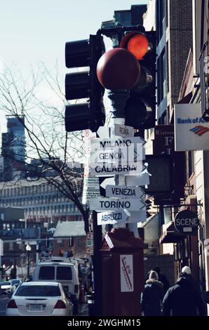 direction signs in downtown Boston, in the United States, on February ...