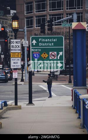 direction signs in downtown Boston, in the United States, on February ...