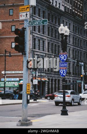 direction signs in downtown Boston, in the United States, on February ...