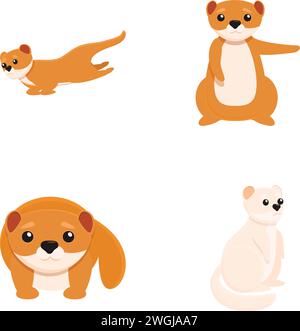 Mink icons set cartoon vector. Cute funny mink animal. Cartoon ...