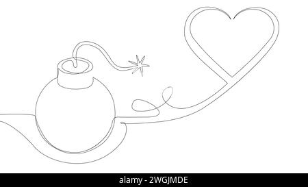One continuous line of bomb and heart shape. Thin Line Illustration ...