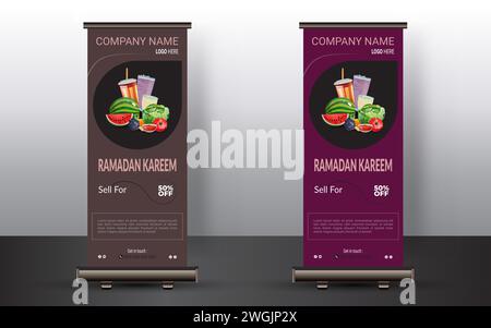 Happy Ramadan Roll Up Banner design. Ramadan special food design banner ...