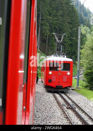 Chamonix, France - June 15 2021: Mer de Glace historic cogwheel red ...