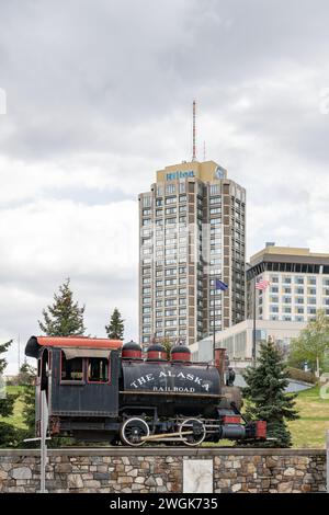Anchorage Kiwanis Club Moose Gooser Steam Locomotive with the depot ...