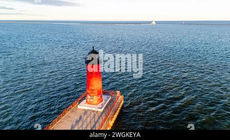 Aerial photograph of Milwaukee Harbor, Milwaukee, Wisconsin, USA at ...