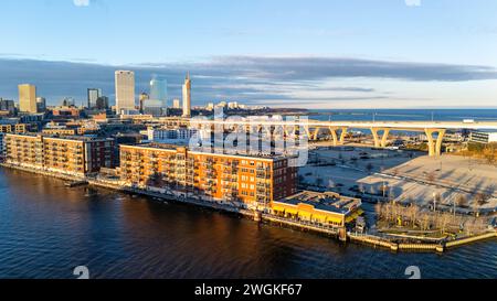 Aerial photograph of Milwaukee, Wisconsin, USA at sunset Stock Photo ...