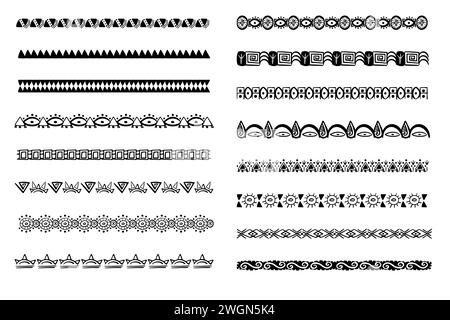 Set aztec tribal motive border in doodle hand drawn style from ...