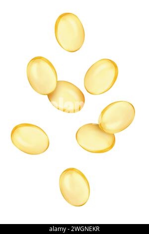 Vitamin. Softgel capsules falling on white background Stock Photo - Alamy