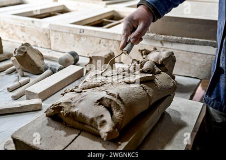ZAPORIZHZHIA, UKRAINE - FEBRUARY 05, 2024 - Chamotte clay used in ...