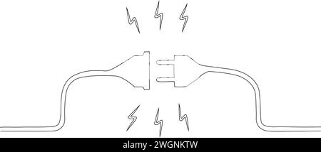 One continuous line drawing of the plug inserted into an electric ...