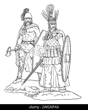 Celtic warriors. Ancient soldiers. Drawing with Roman enemies Stock ...