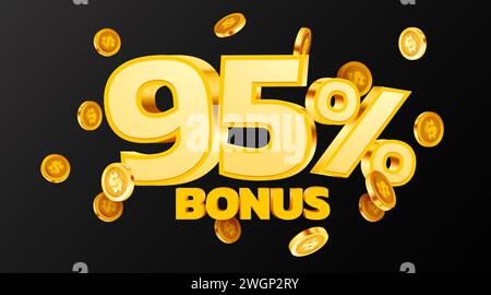 95 percents bonus. Falling golden coins. Cashback or prize concept ...