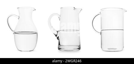 Glass jugs half-filled with water isolated on white, collection Stock ...