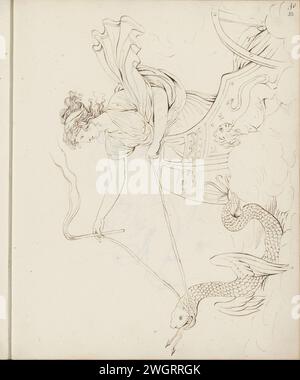 Woman pulled into a chariot by a winged snake, 1813 The woman has a ...