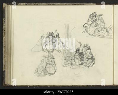Monks at sitting women. Leaf 44 Verso from a sketchbook with 58 sheets ...