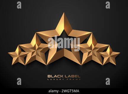 Golden faceted 5 star top rank logo badge. Luxury gold sign, black ...