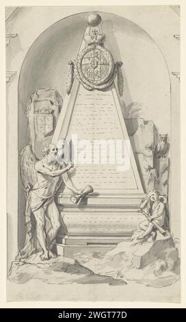 Burial monument with obelisk, anonymous, 1650 - 1800 drawing Top of a burial monument with an ...