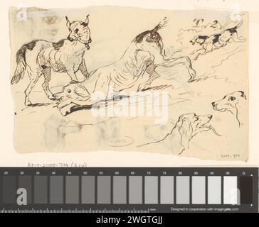 Jachtdonden, Johannes Taventrate, 1840 - 1880 drawing paper. ink pen ...