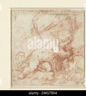Putto in landscape, Anonymous, 1700 - 1800 drawing paper. chalk infant ...