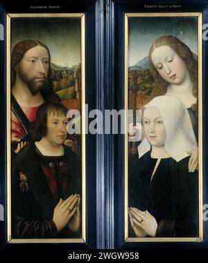 Right panel of a triptych: kneeling donors, anonymous, c. 1800 - c. 1900 drawing paper. ink ...