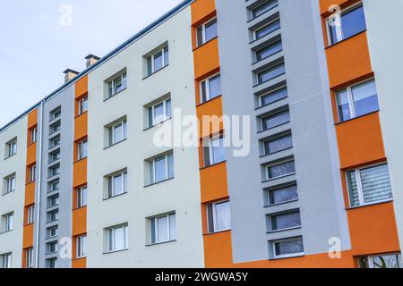 Renovated and thermally insulated facade of a typical 1970s apartment ...