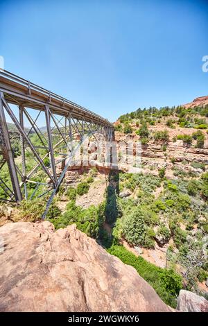 High bridge over a canyon in a summer medieval town Stock Photo - Alamy