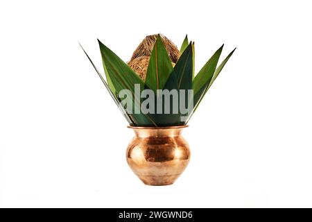 Traditional clay Kalash isolated on white. Hindu and Jain ritual ...