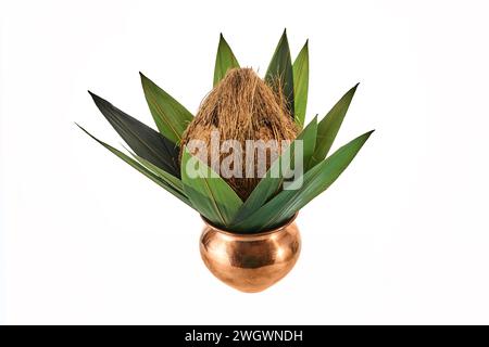 Traditional clay Kalash isolated on white. Hindu and Jain ritual ...