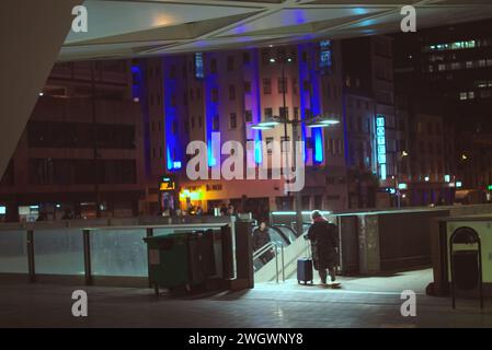 A trash can with a metro station in Prague Czech Republic on a sunny ...
