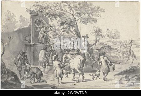 Rest on the falconry hunt, at a Bacchus source Stock Photo - Alamy