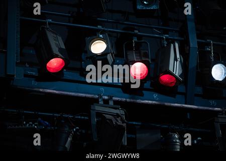 many theater spotlights above the stage Stock Photo - Alamy