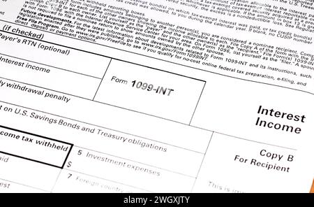 Form 1099-INT Interest Income tax reporting form Stock Photo - Alamy