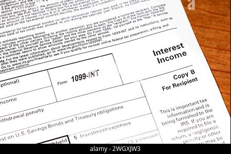 Form 1099-INT Interest Income tax reporting form Stock Photo - Alamy