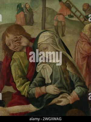 a representation of the Virgin Mary mourning over the dead body of ...