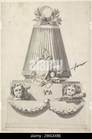 Burial monument with obelisk, anonymous, 1650 - 1800 drawing Top of a burial monument with an ...