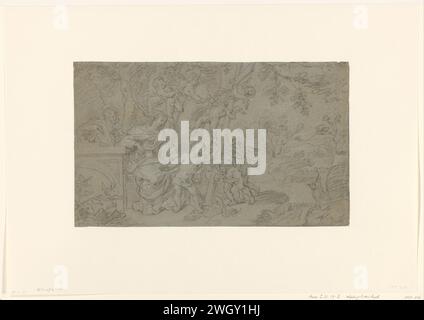 Landscape with the Holy Family and Angels who offer them grapes ...