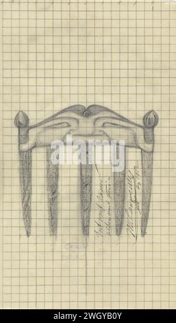 Design for a decorative comb, Mathieu Lauweriks, 1912 drawing pencil ...