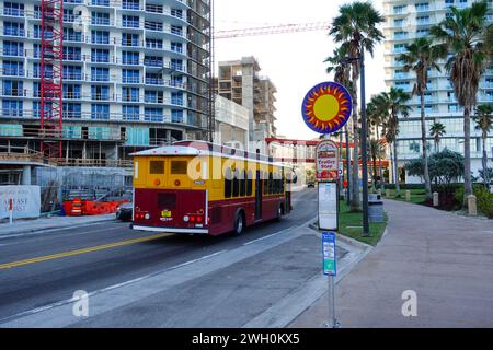 Clearwater Beach tourist trolley bus Stock Photo - Alamy