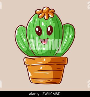 Cute gemoy cactus having facial expressions for coloring Stock Vector ...