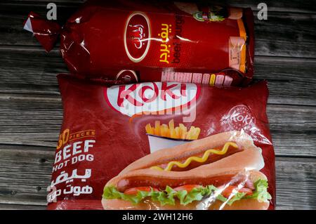 Cairo, Egypt, February 4 2024: Koki beef hot dog, a hot dog is a dish ...