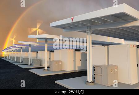 Tesla Megapack site with solar canopy Stock Photo - Alamy