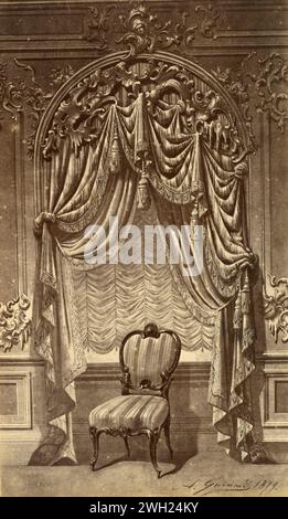 Louis XV, XVII century style lambrequin double curtain window, drawing ...