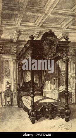 Louis XIV, XVI century style four poster bed, drawing by French artist ...